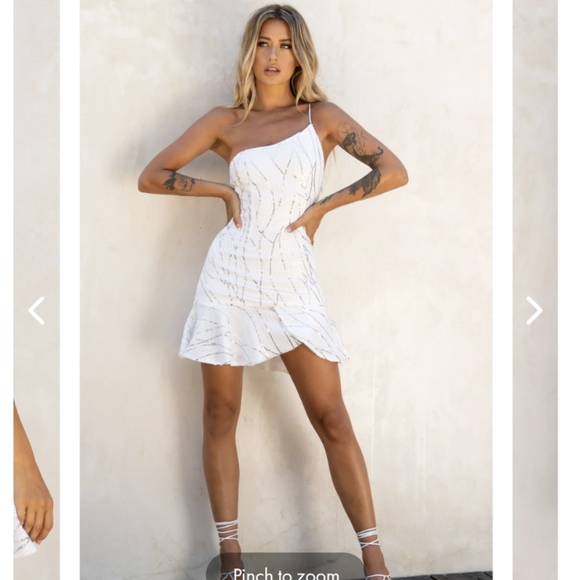 Angel Biba | Dresses | Angel Biba White One Shoulder Sequin Dress ...